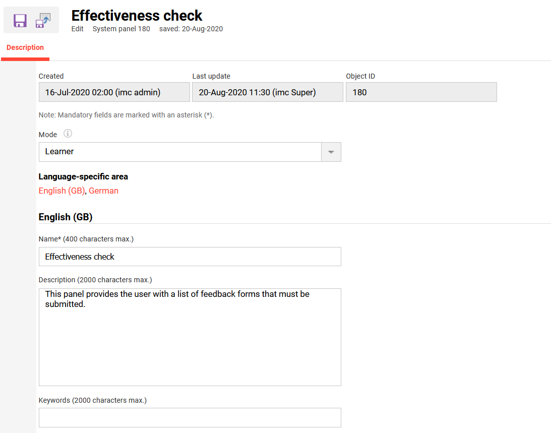 Panel - Effectiveness Check